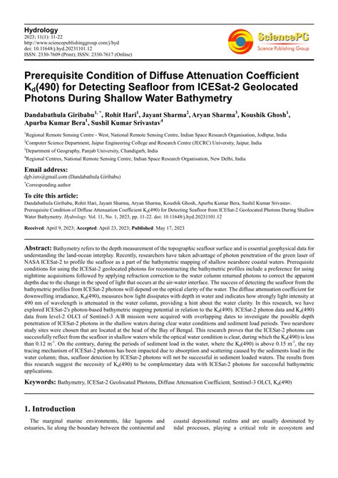 Pdf Prerequisite Condition Of Diffuse Attenuation Coefficient Kd490