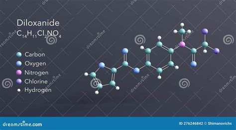 Diloxanide Molecule 3d Rendering Flat Molecular Structure With Chemical Formula And Atoms Color