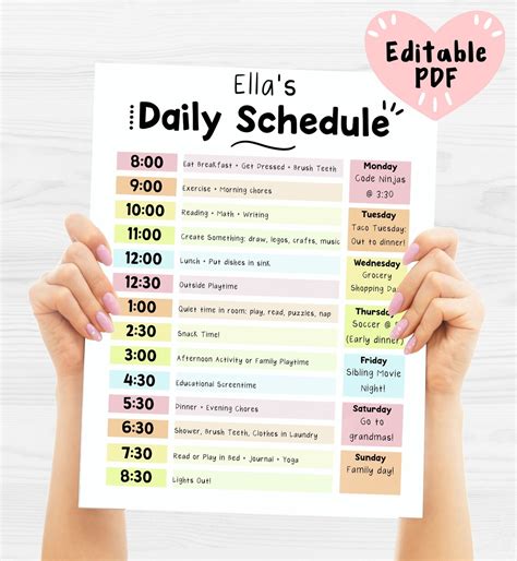 Daily Schedule Template Editable PDF Chore Chart Etsy