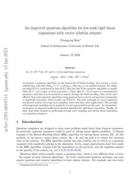 an improved quantum algorithm for low rank rigid linear regressions with vector solution outputs