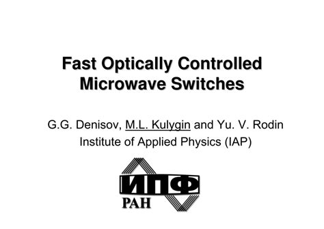 Pdf Fast Optically Controlled Microwave Switches