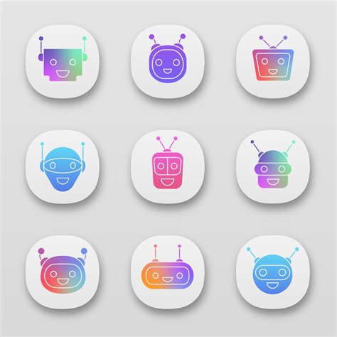 Chatbots App Icons Set Ui Ux User Interface Modern Robots Emojis