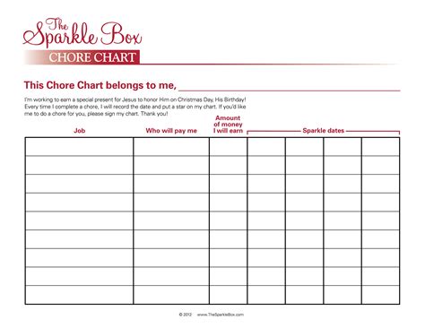 免费 Blank Printable Chore Chart 样本文件在 allbusinesstemplates