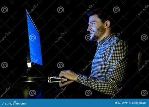 software developer computer at dark home office stock image image of coder application 82754911