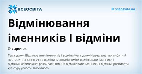 Відмінювання іменників І відміни Конспект Українська мова