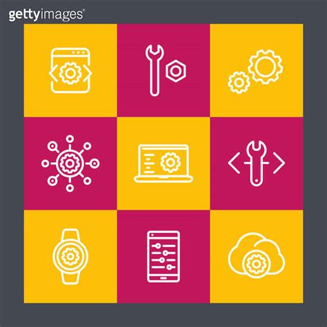 Development Engineering Line Icons Set Settings Configuration Installation Gears Vector