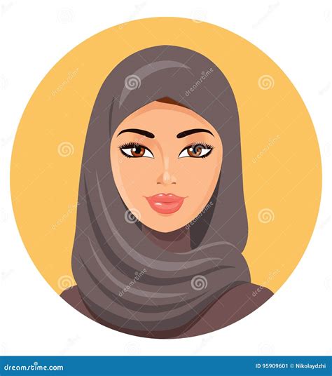 Beautiful Face Of Arabic Muslim Woman In Hijab Vector Illustration