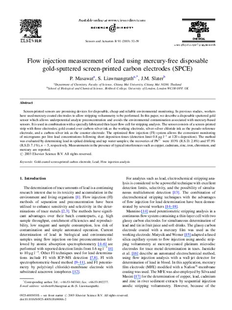 Pdf Flow Injection Measurement Of Lead Using Mercury Free Disposable Gold Sputtered Screen