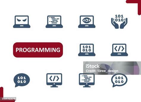 Programming Icons Coding Hacking Binary Code Ai Technology Computer Icon Stock Illustration