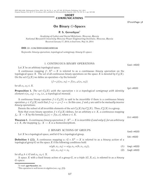 Pdf On Binary G Spaces
