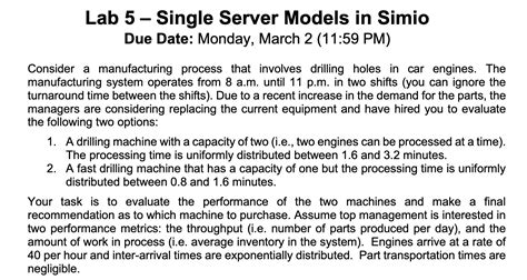 Lab 5 Single Server Models In Simio Due Date