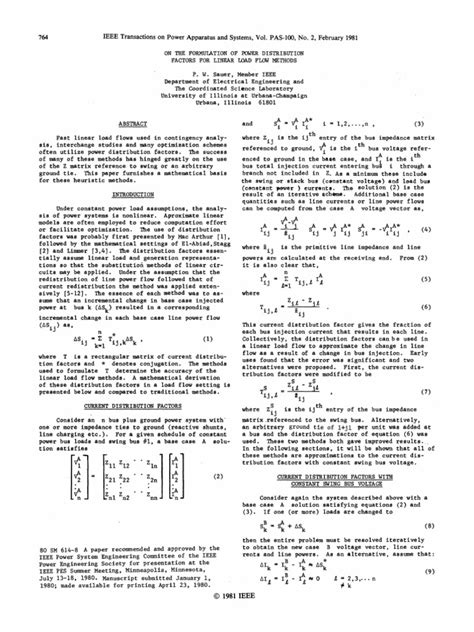 on the formuiation of power distribution factor for linear load flow