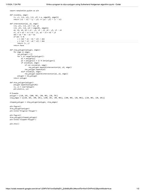 Write A Program To Clip A Polygon Using Sutherland Hodgeman Algorithmipynb Colab Pdf