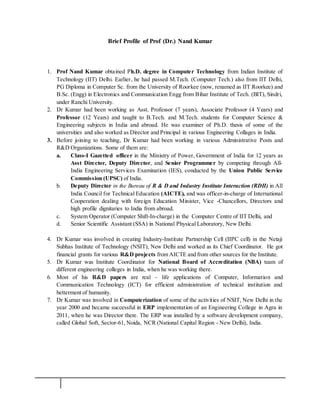 Profile Of Prof Nand Kumar PDF