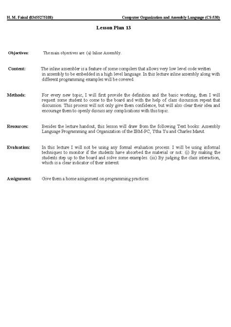 Coal 14 Lab 14 H M Faisal 03455275108 Computer Organization And Assembly Language Cs