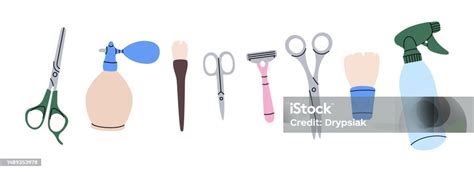 이발소 세트입니다 이발소와 미용사 도구 실루엣 미용사 가위 스프레이 병 면도기 면도 브러시 벡터 그림입니다 가위에 대한 스톡 벡터 아트 및 기타 이미지 Istock