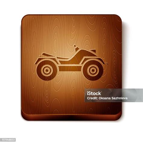 갈색 모든 지형 차량 또는 Atv 오토바이 아이콘흰색 배경에 격리 쿼드 바이크 익스트림 스포츠 나무 사각형 버튼입니다 벡터 일러스트레이션 4x4 자동차에 대한 스톡 벡터