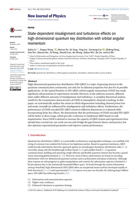 Pdf State Dependent Misalignment And Turbulence Effects On High Dimensional Quantum Key