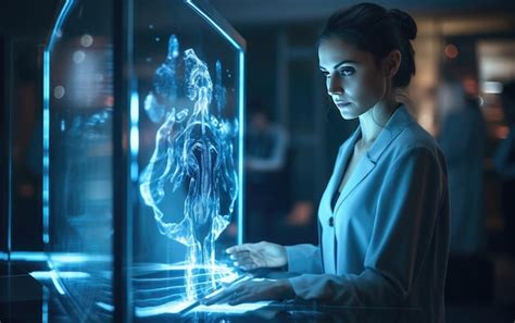 Premium Photo Holographic Medical Data Analysis With Female Doctor
