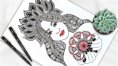 How To Draw Mandala Girl Zentangle Doodle Art Girl Youtube