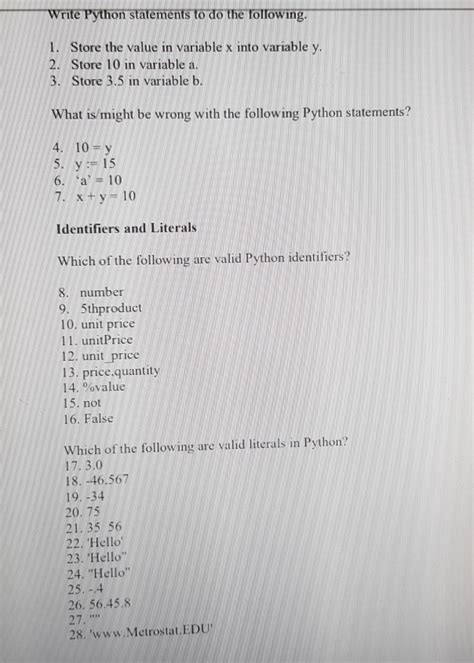 Solved Write Python Statements To Do The Following 1 Store Chegg