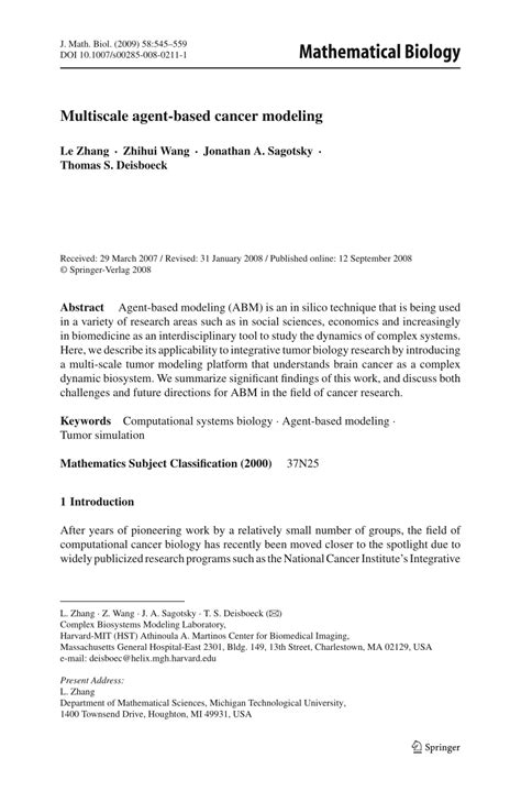 Pdf Multiscale Agent Based Cancer Modeling