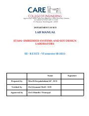 Department Of ECE Embedded Systems And IoT Design Lab Manual Course Hero