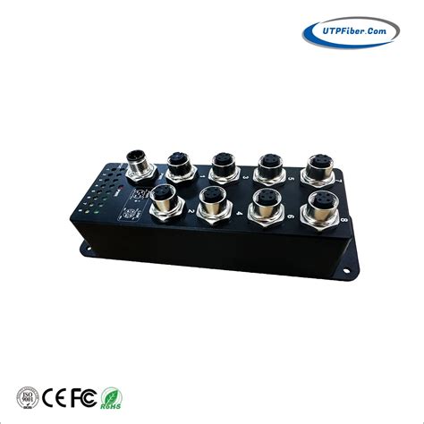 Industrial 8 Port M12 D Code Fast Ethernet Switch With Wide Voltage Input M12 D Code Ethernet