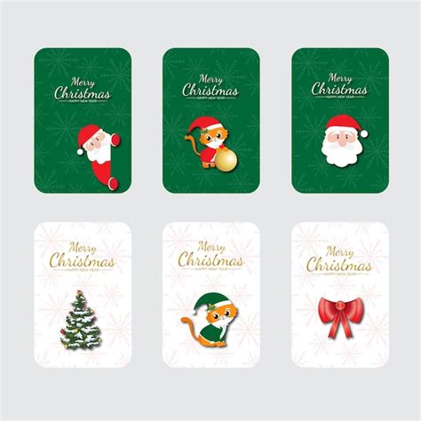크리스마스와 새해 인사말 카드 설정 그림 디자인 프리미엄 벡터