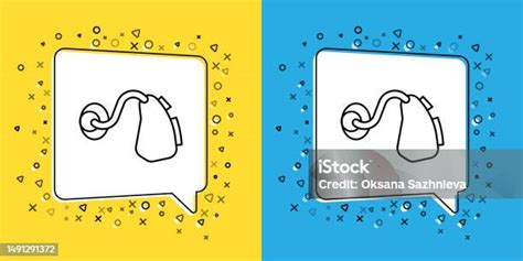 노란색과 파란색 배경에 격리된 라인 보청기 아이콘을 설정합니다 청각 및 귀 벡터 감각 지각에 대한 스톡 벡터 아트 및 기타 이미지 감각 지각 개인 장식품 건강 진단