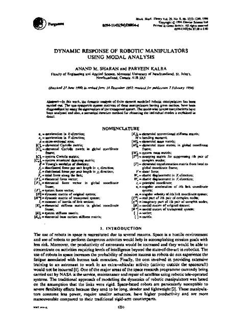 pdf dynamic response of robotic manipulators using modal analysis