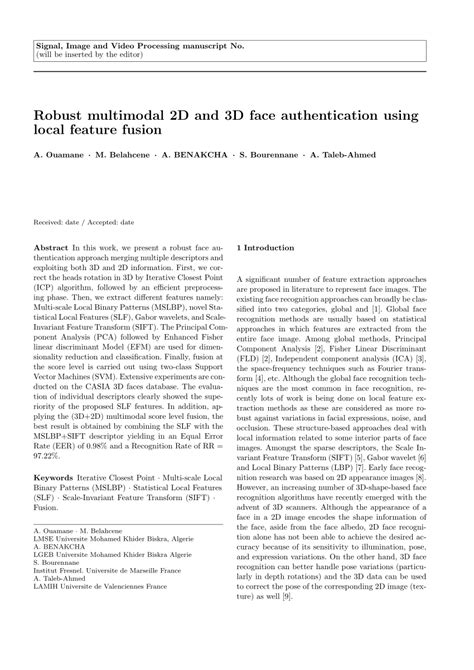Pdf Robust Multimodal 2d And 3d Face Authentication Using Local Feature Fusion