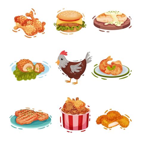 Premium Vector Set Of Various Chicken Dishes
