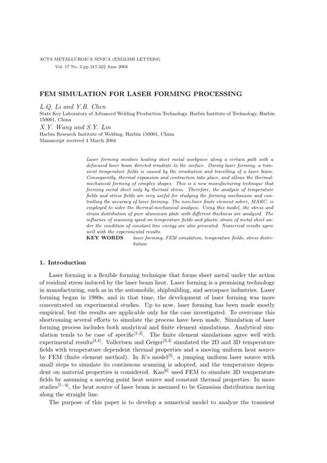 Pdf Fem Simulation For Laser Forming Processing