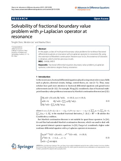 Pdf Solvability Of Fractional Boundary Value Problem With P Laplacian Operator At Resonance