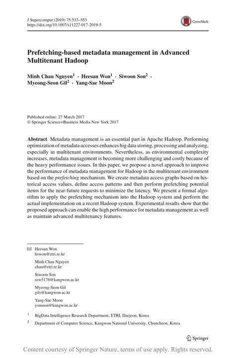 Prefetching Based Metadata Management In Advanced Multitenant Hadoop