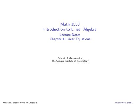 Solution Introduction To Linear Algebra Lecture Notes Linear