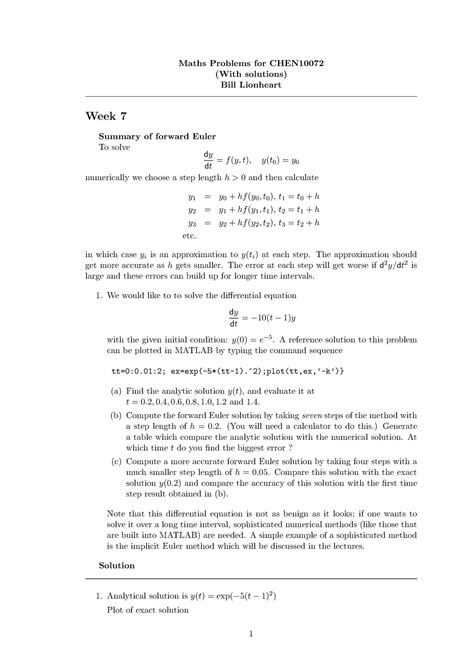 Week07 Solns Tutorial Sessions Maths Problems For CHEN10072 With
