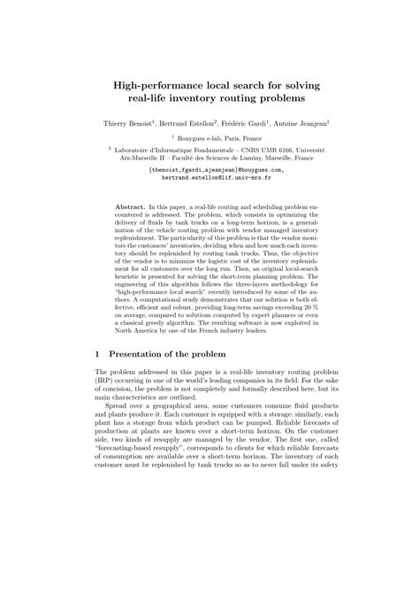 Pdf High Performance Local Search For Solving Real Life Inventory