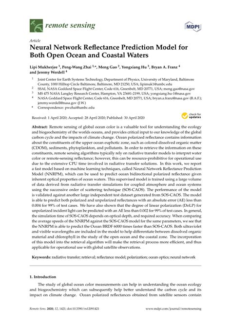 Pdf Neural Network Reflectance Prediction Model For Both Open Ocean