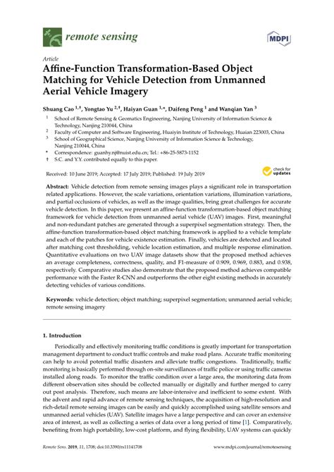 Pdf Affine Function Transformation Based Object Matching For Vehicle