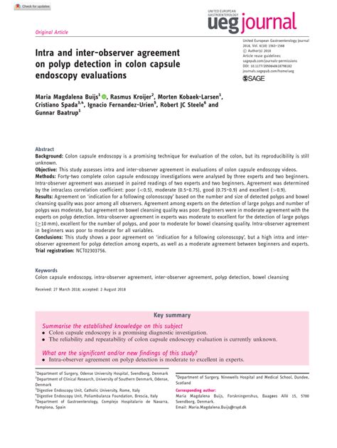 Pdf Intra And Inter Observer Agreement On Polyp Detection In Colon Capsule Endoscopy Evaluations