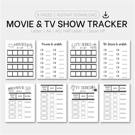 Printable Movie Tv Show Tracker Digital Watch List Episode Tracker Film