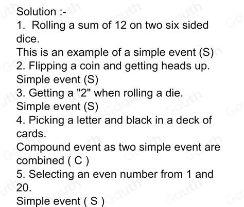 Solved Tell Whether The Given Event Is A Simple Or Compound Event Write S If It Is A Simple