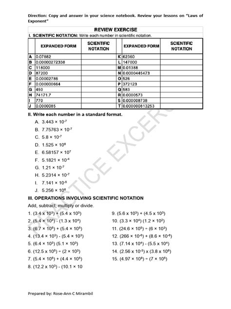 Exercises Laws Of Exponent Scientific Notation Pdf Teaching Methods