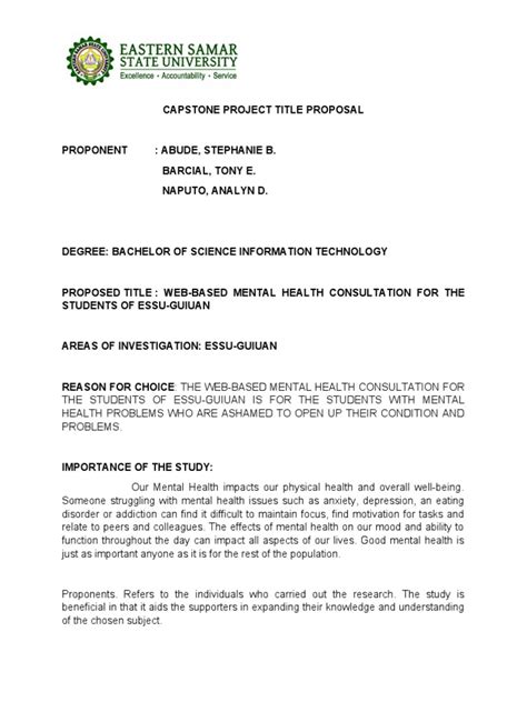 Capstone Project Title Proposal Pdf Mental Health Mental Disorder