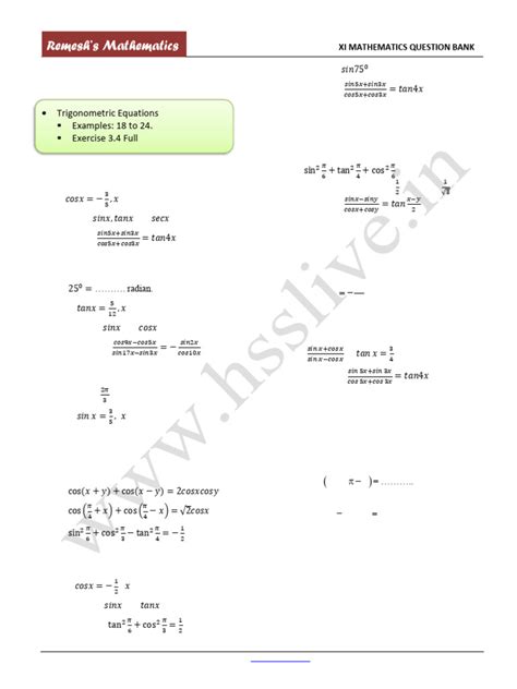 Hsslive Xi Maths Qb 3 Trigonometry Pdf