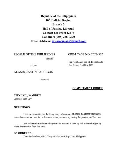 Commitment Order Pdf