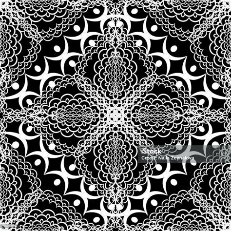 흑인과 백인 레이스 꽃 패턴 원활한 벡터 단색 패턴된 민족 스타일 배경입니다 장식적인 질감된 배경을 반복 합니다 꽃 도형 선