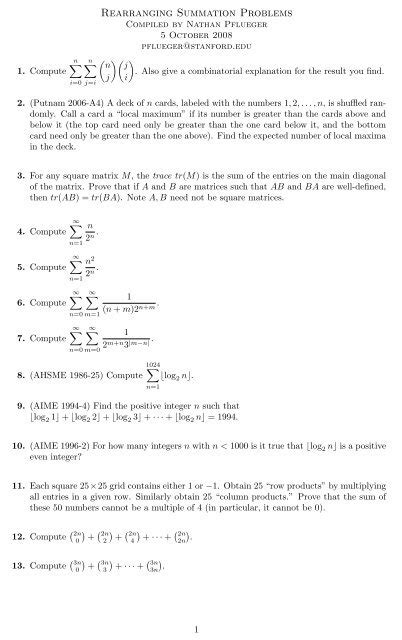 Rearranging Summation Problems